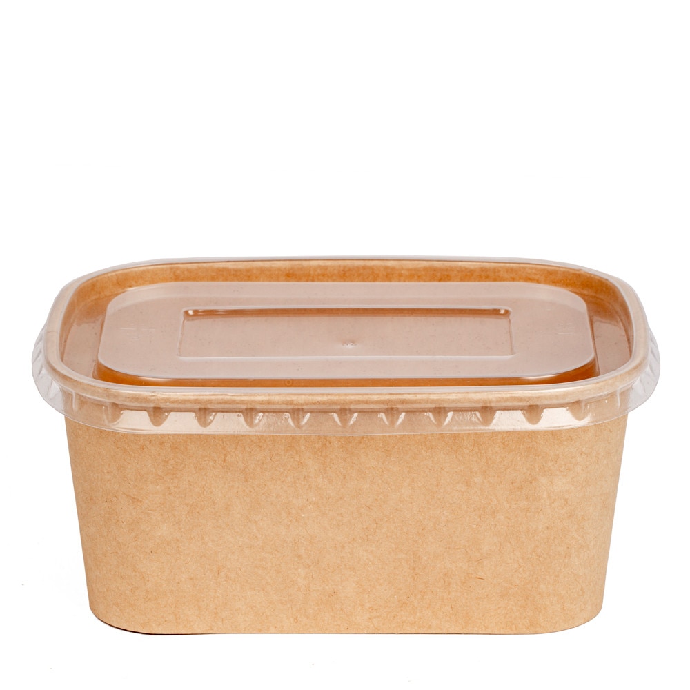 1000ml Rectangular Kraft Dessert and Deli Containers With Lids x 50 Pack