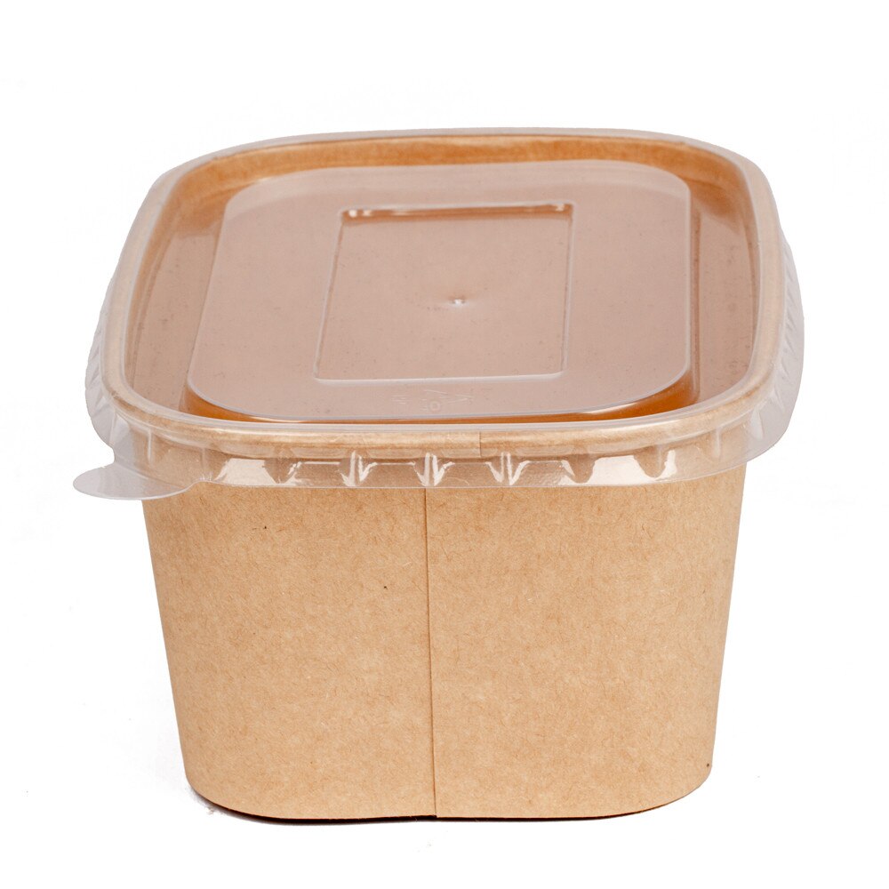 1000ml Rectangular Kraft Dessert and Deli Containers With Lids x 50 Pack
