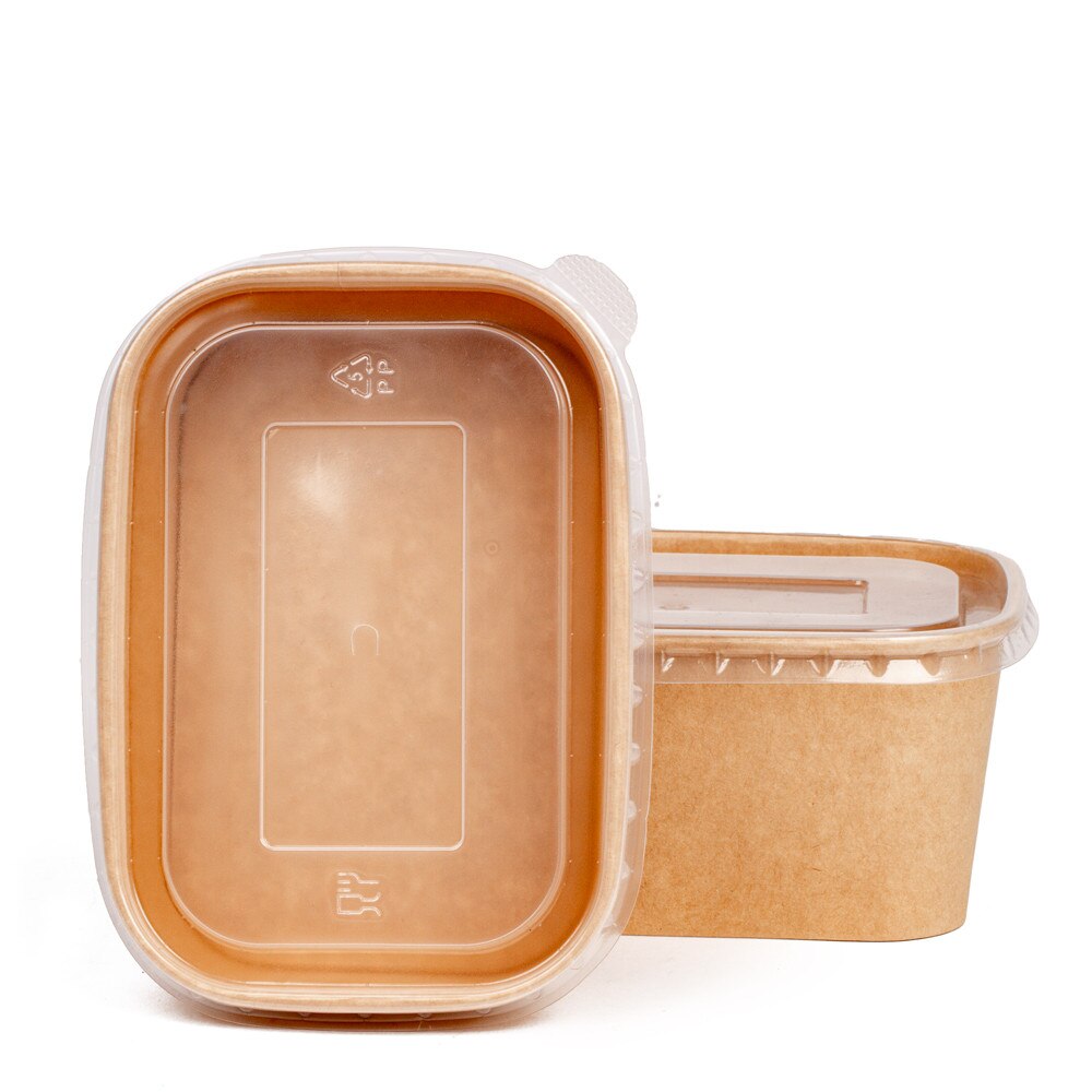 1000ml Rectangular Kraft Dessert and Deli Containers With Lids x 50 Pack