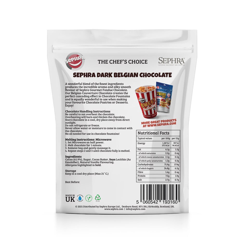 Sephra Dark Luxury Belgian Couverture Chocolate - 250g